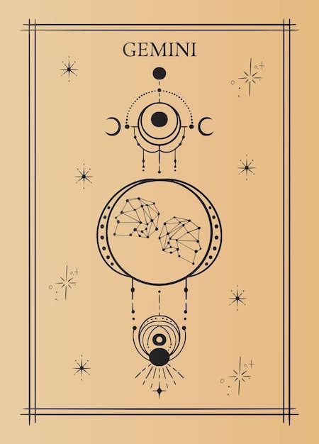 Zodíaco Geométrico Gêmeos Carta De Tarô Astrológico Ilustração