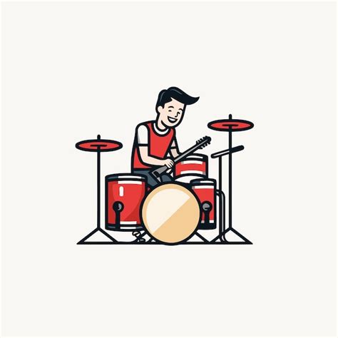 Premium Vector Drummer Playing Drum Set Vector Illustration In Flat