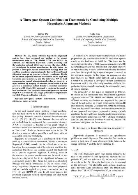 Pdf A Three Pass System Combination Framework By Combining Multiple Hypothesis Alignment Methods