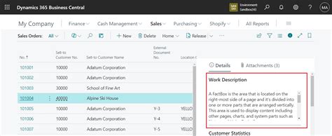 Dynamics 365 Business Central Displaying Work Description I