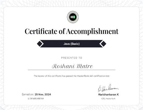 Roshani Matre On Linkedin Java Hackerrank Certification