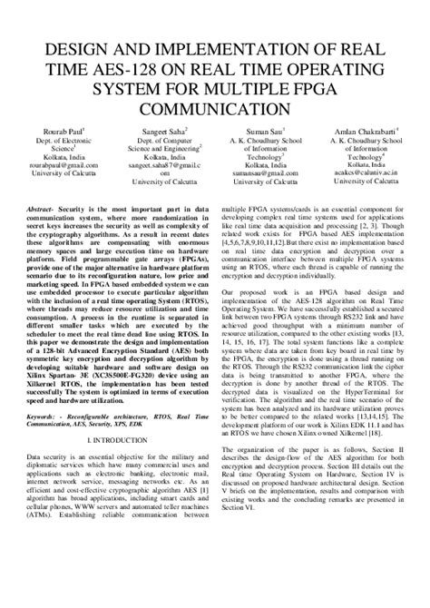 Pdf Design And Implementation Of Real Time Aes 128 On Real Time Operating System For Multiple