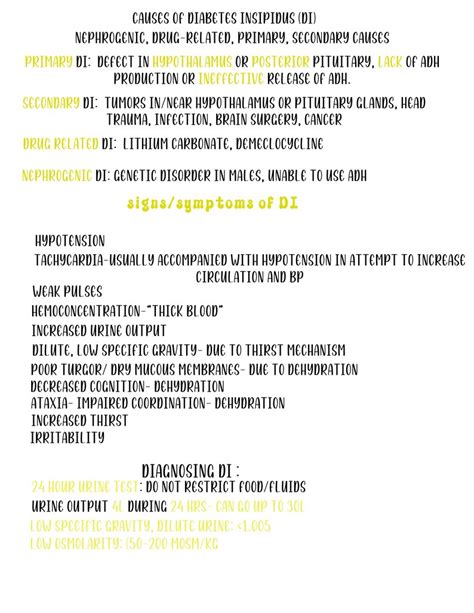 Diabetes Insipidus DI Nursing Notes Diabetes Insipidus Study Guide