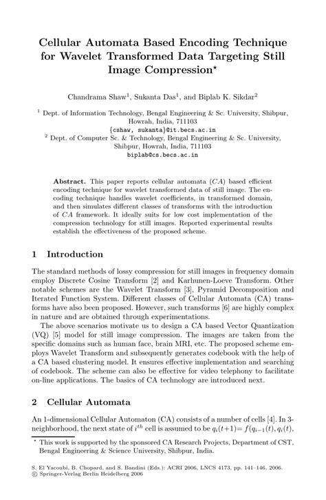 Pdf Cellular Automata Based Encoding Technique For Wavelet Transformed Data Targeting Still