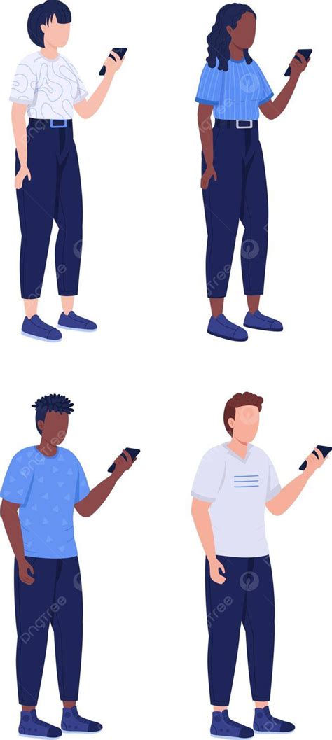 Set Of Semiflat Color Vector Characters Depicting Addiction To Smartphones Vector Phone