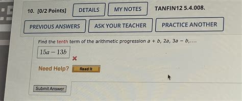 Solved Find The Tenth Term Of The Arithmetic Progression