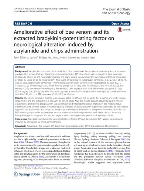 Pdf Ameliorative Effect Of Bee Venom And Its Extracted Bradykinin