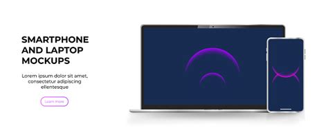 현대 노트북 모형 전면보기와 스마트 폰 모형 흰색 배경에 고립 된 고품질의 고품질은 화면에 현대적인 추상적 인 테마를