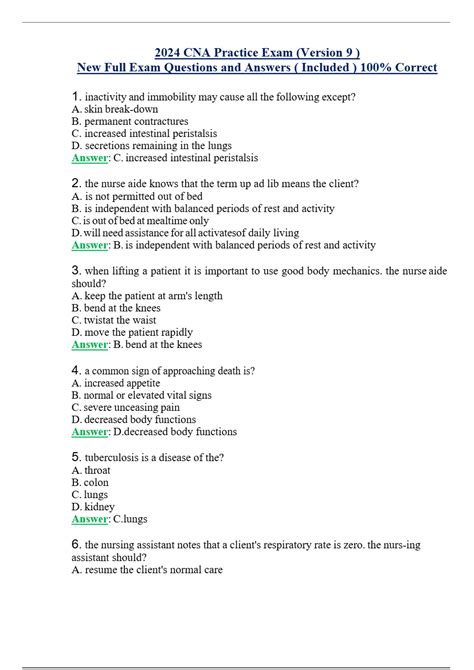 2024 Cna Practice Exam Version 9 New Full Exam Questions And Answers Included 100 Correct Artofit