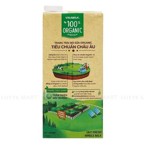 Sữa Tiệt Trùng Vinamilk Organic Không Đường Hộp L