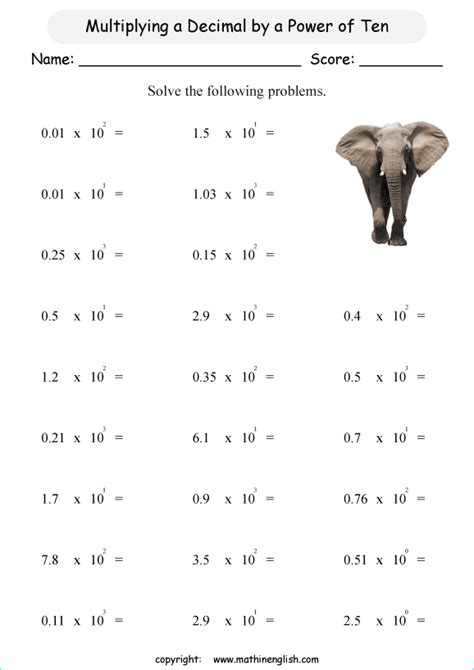 Multiply Decimals By Powers Of Worksheets