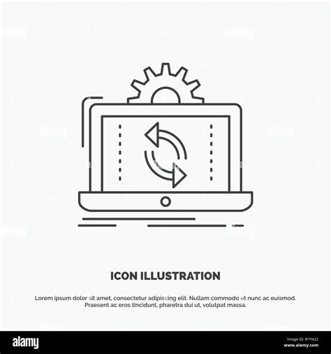 Data Processing Analysis Reporting Sync Icon Line Vector Gray