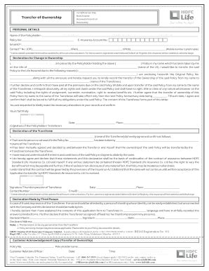 Fillable Online Transfer Of Ownership HDFC Life Fax Email Print