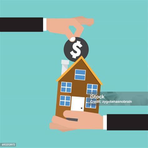 손 주는 부동산 개념 벡터 일러스트 레이 션 구입 집에 동전 개념에 대한 스톡 벡터 아트 및 기타 이미지 개념 경제 구매