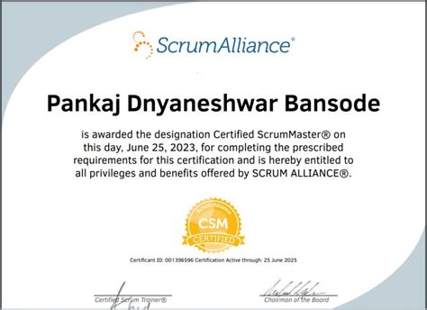 Pankaj Bansode On Linkedin Scrumalliance Csm