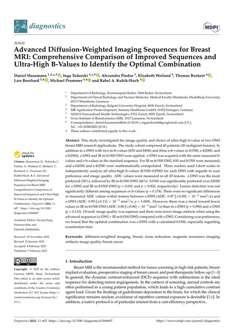 Pdf Advanced Diffusion Weighted Imaging Sequences For Breast Mri Comprehensive Comparison Of