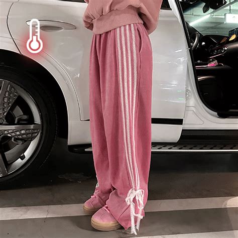 [힙유니크💗 벨벳원단] 레글 벨벳 레이스 리본 라인 와이드팬츠 벨벳팬츠 트레이닝팬츠 에이블리