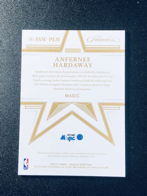 【喷子拍卖】2022 21 Panini Flawless Anfernee Hardaway 手提 奥兰多魔术 便士 哈达威 Ss 大窗