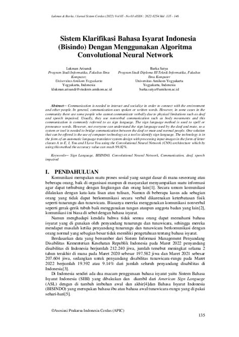 Pdf Sistem Klarifikasi Bahasa Isyarat Indonesia Bisindo Dengan