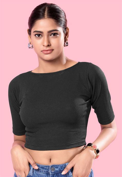Buy Solid Color Lycra Elastane Shimmer Blouse In Black Online Uvc1782 Utsav Fashion