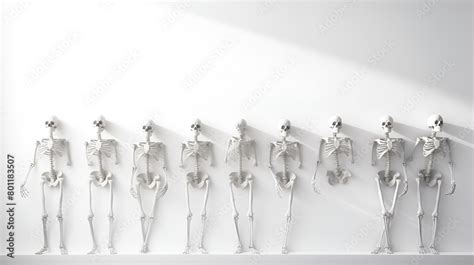 Six Human Skeleton Are Stand In One Row With Sunlight And Looking So