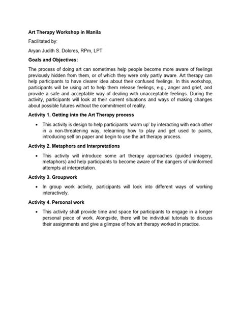 Art Therapy Workshop In Manila Pdf