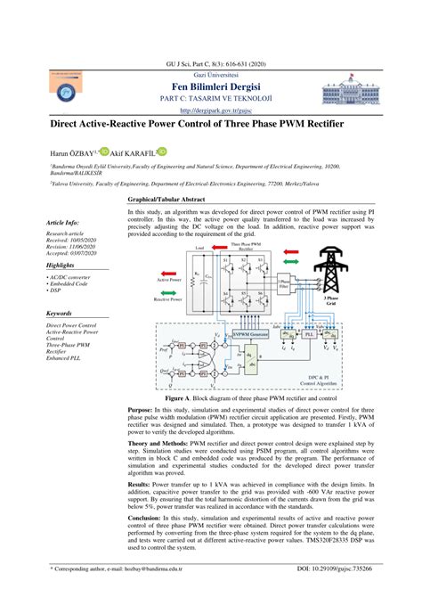 Pdf Direct Active Reactive Power Control Of Three Phase Pwm Rectifier