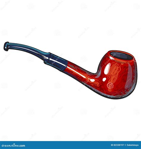 Luxurious Wooden Varnished Tobacco Smoking Pipe Sketch Vector