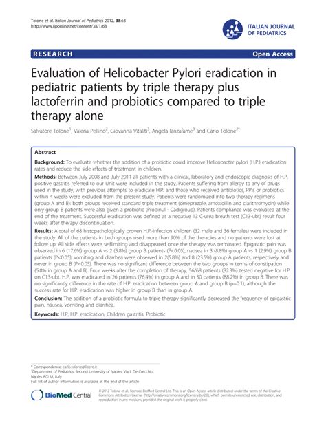 Pdf Evaluation Of Helicobacter Pylori Eradication In Pediatric