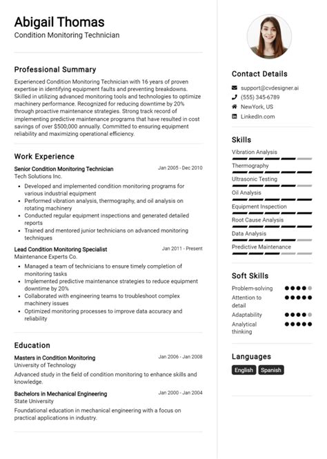 14 Condition Monitoring Technician Resume Examples And Templates For 2024 Top Tips