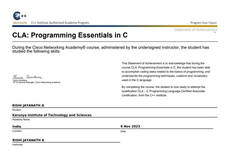 Rishi Jayanath A On Linkedin Programming Essentials In C Certificate
