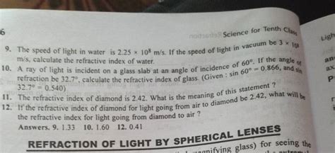 M S Calculate The Refractive Index Of Water A Ray Of Light Is Incid