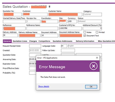 Sales Part Does Not Exist Ifs Community