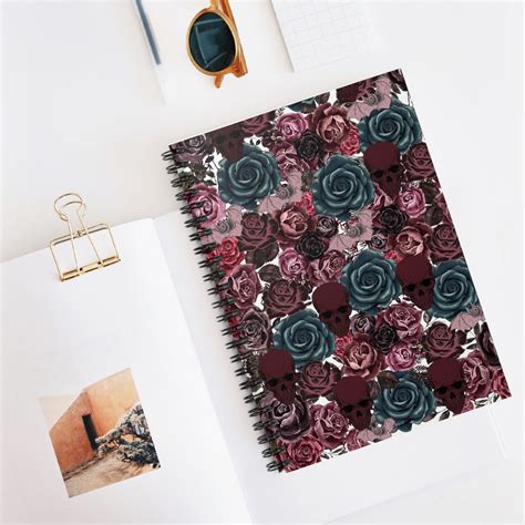 Gothic Notebook Skulls Bats Flowers Spiral Notebook Ruled Line Etsy