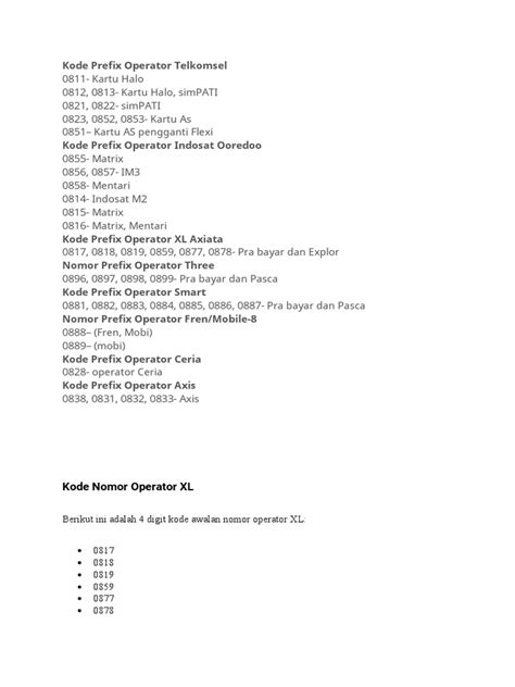 Kode Prefix Operator Pdf