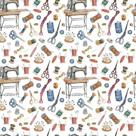 Premium Vector Sewing Machine Thread Needles Spools Watercolor Set Hand Drawn