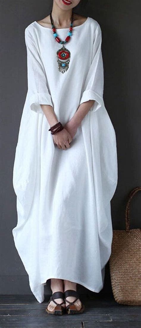 White Bat Sleeve Causel Long Dress Plus Size Oversize Women Clothes