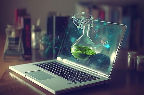 Premium Ai Image Stem Global Education With Laptop And Science Laboratory Experiment On Top Of