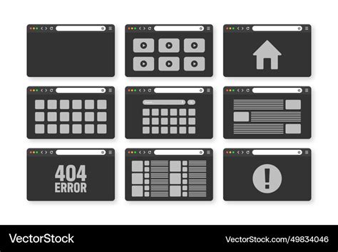Web Browser Window Pages Layout With Toolbar Vector Image