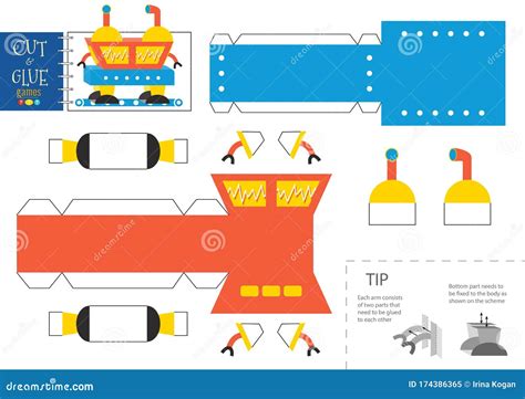 Cut And Glue Robot Toy Vector Illustration Worksheet Stock Vector