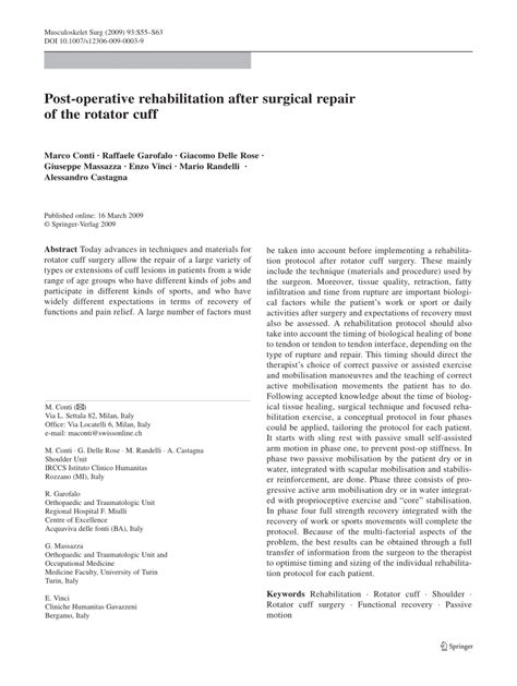 Pdf Post Operative Rehabilitation After Surgical Repair Of The