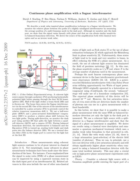 Pdf Continuous Phase Amplification With A Sagnac Interferometer