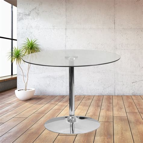 Caitlan 3925 Round Glass Table With 29h Chrome Base Pedestal Table Event Table Foter
