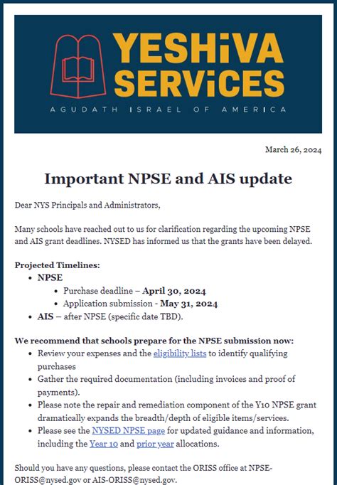 Important Npse And Ais Update Agudath Israel Of America