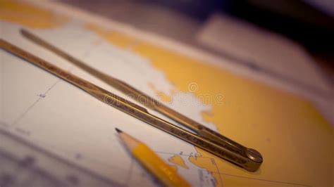 Plotting Position On Navigational Chart At Sea Marine Map And Ruler Stock Footage Video Of