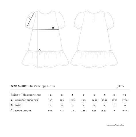 Size Chart The Penelope Dress Alice Ames