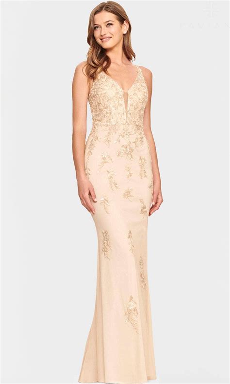 Faviana S10855 V Neck Appliqued Tulle Prom Dress Couture Candy