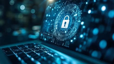 Cybersecurity Lock Icon On Laptop Screen Representing Data Protection