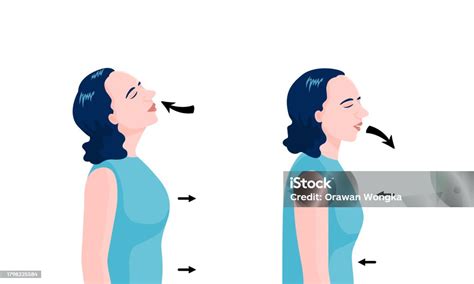 Ilustración De Una Mujer De Pie Y Respirando Profundamente Exhala E