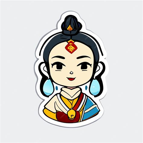스티커 아름다운 보살 전신 벡터 일러스트 만화 프리미엄 벡터
